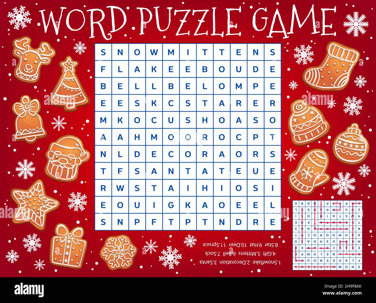 Biscotti di pan di zenzero di Natale, foglio di lavoro di gioco di ...