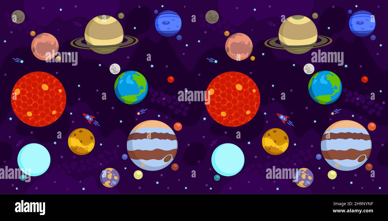 Sfondo senza giunture del sistema solare con i pianeti del cartoon Sole ...