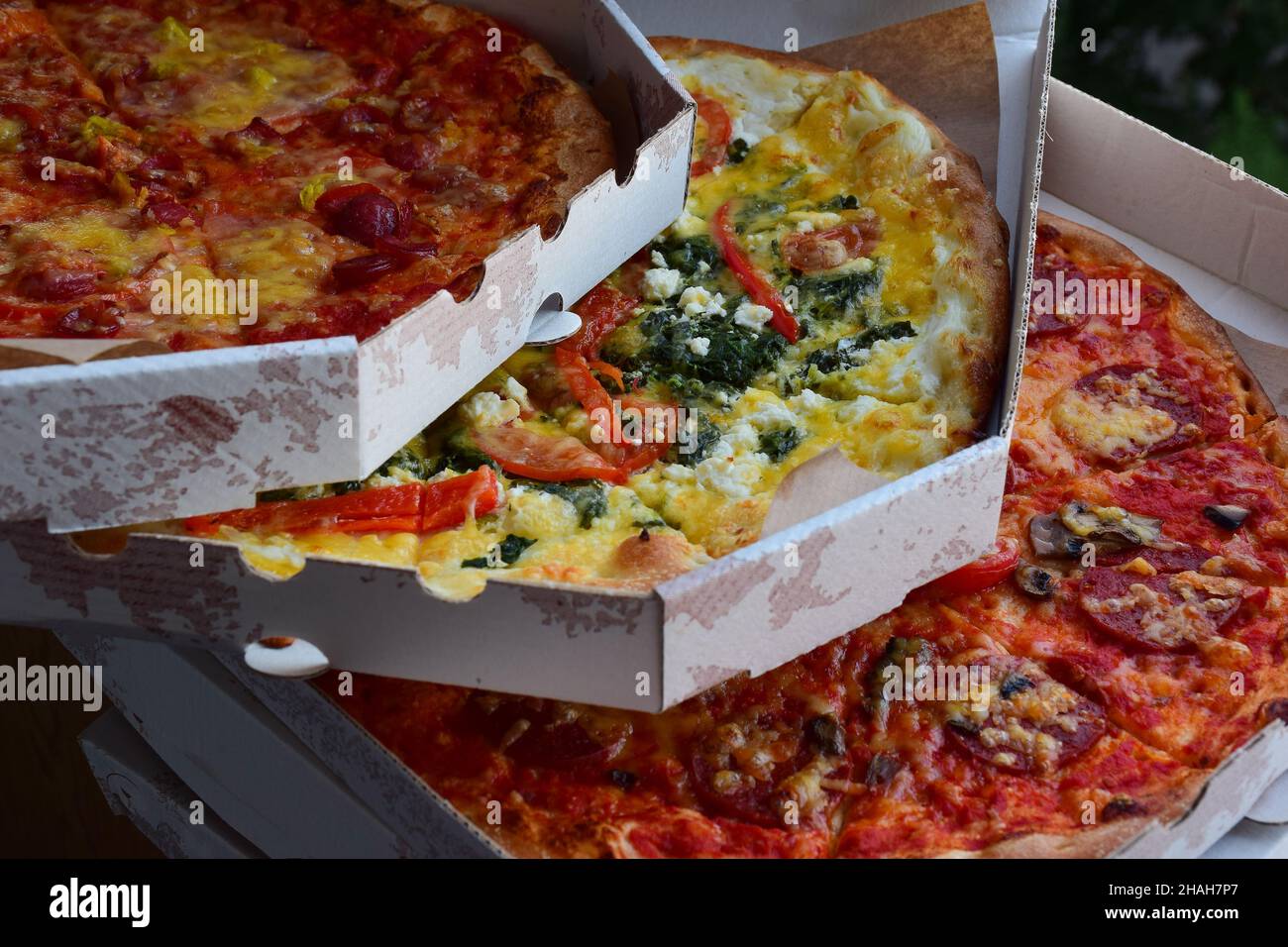 Different pizza types on the menu immagini e fotografie stock ad alta ...