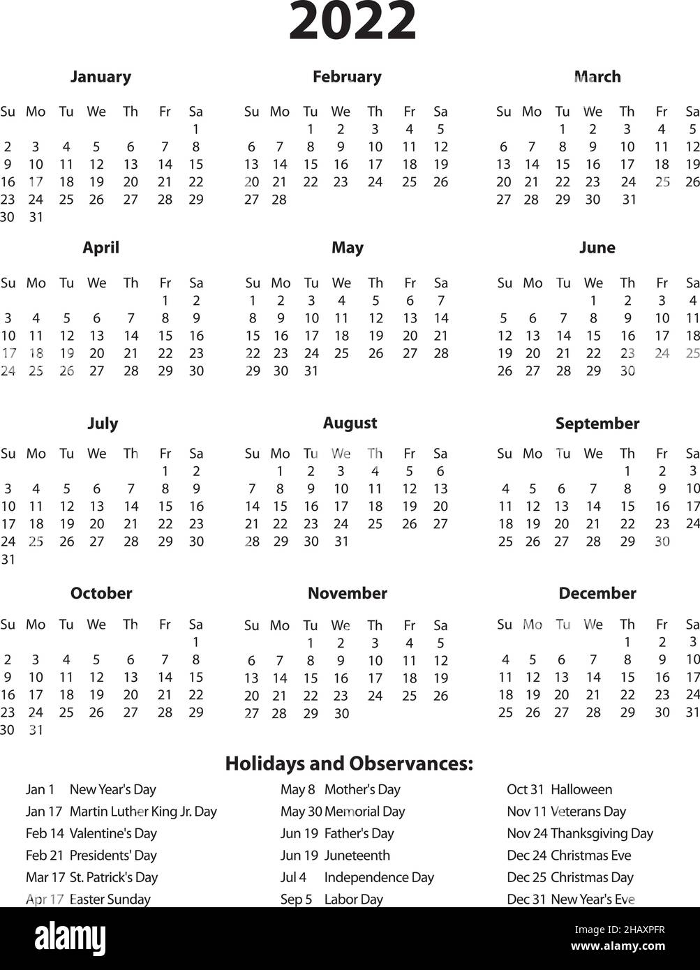Calendario anno 2022 Immagini Vettoriali Stock - Alamy Calendario anno 2022 Immagini Vettoriali Stock - Alamy