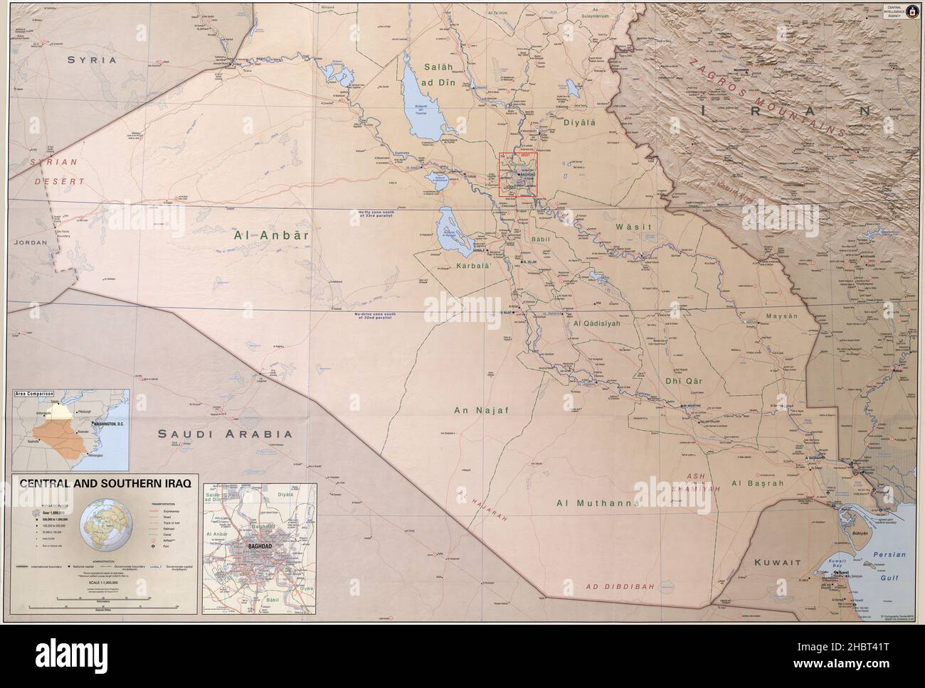 Mappa dell'Iraq centrale e meridionale. Include l'inset di Baghdad e la ...
