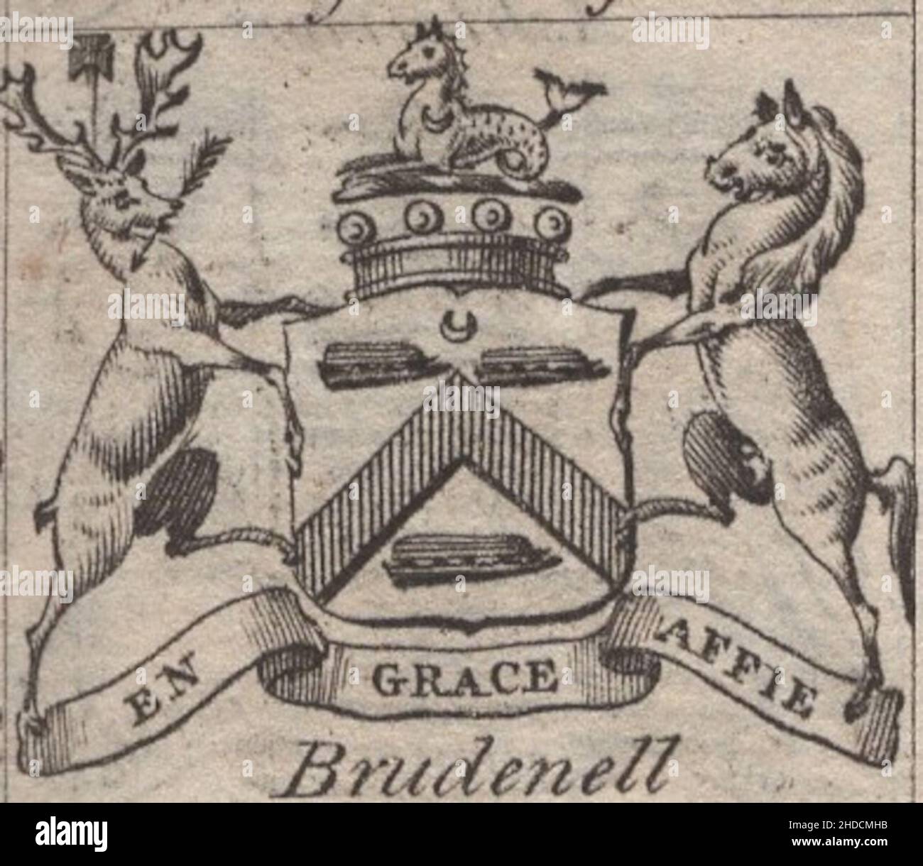 Antica incisione del 18th secolo stemma araldico, cresta, inglese ...