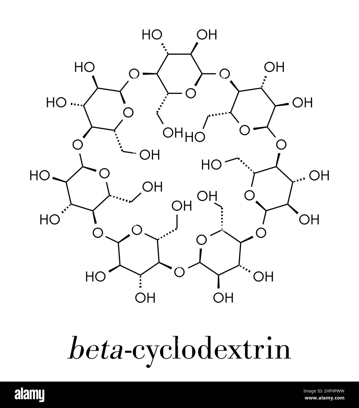 Molecola di beta-ciclodestrina. Utilizzato in prodotti farmaceutici ...