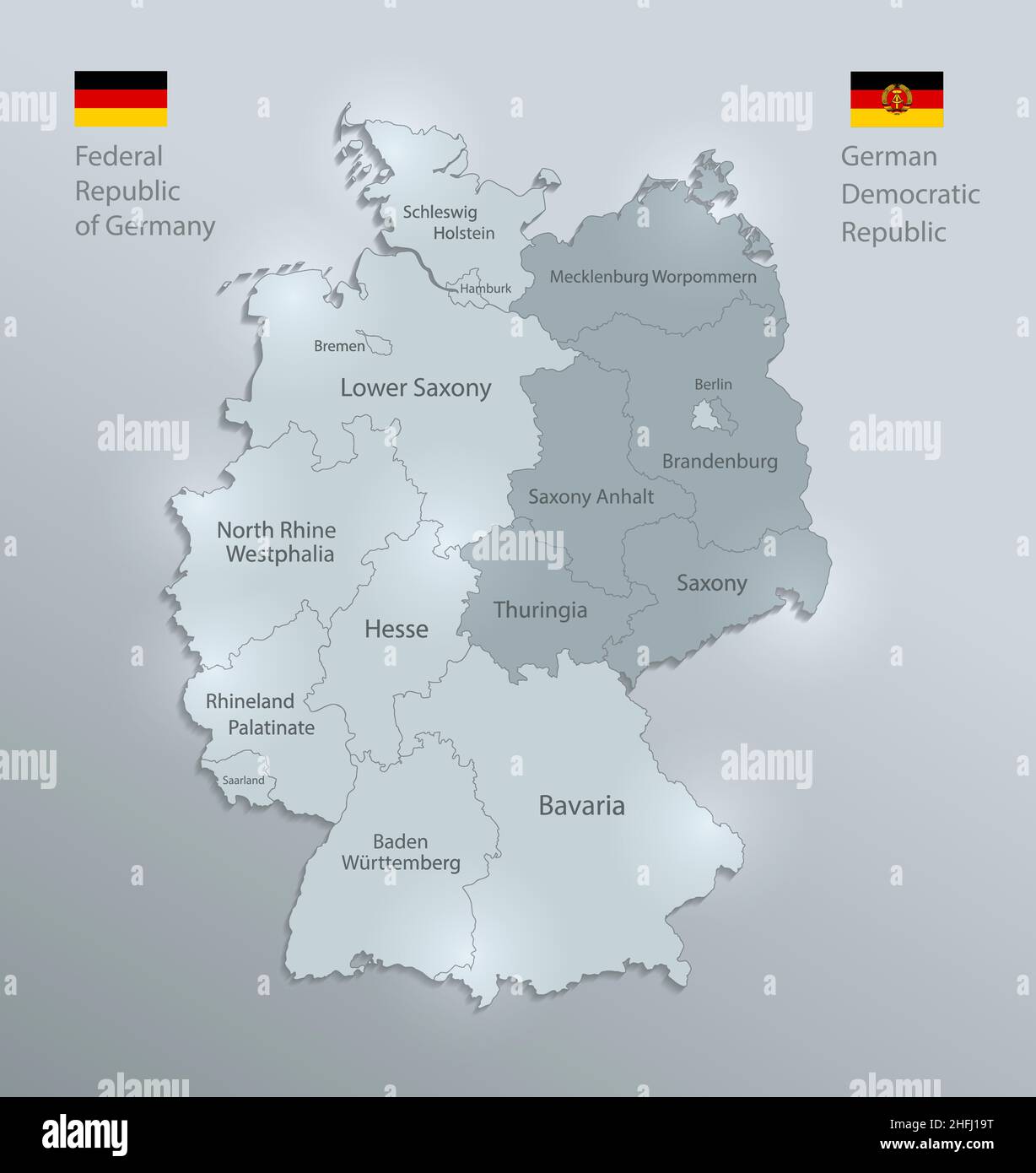 Germania mappa e bandiera divisa su Germania occidentale e orientale ...