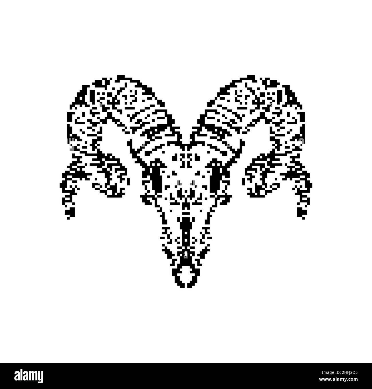 Capra cranio pixel art. Pixelated Goat testa scheletro. Illustrazione ...