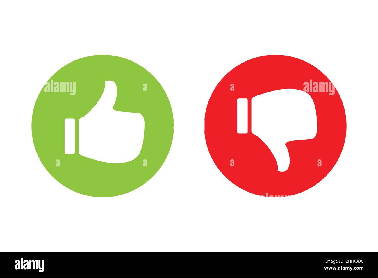 Pollice su cerchio verde e pollice giù su cerchio rosso icona vettore ...