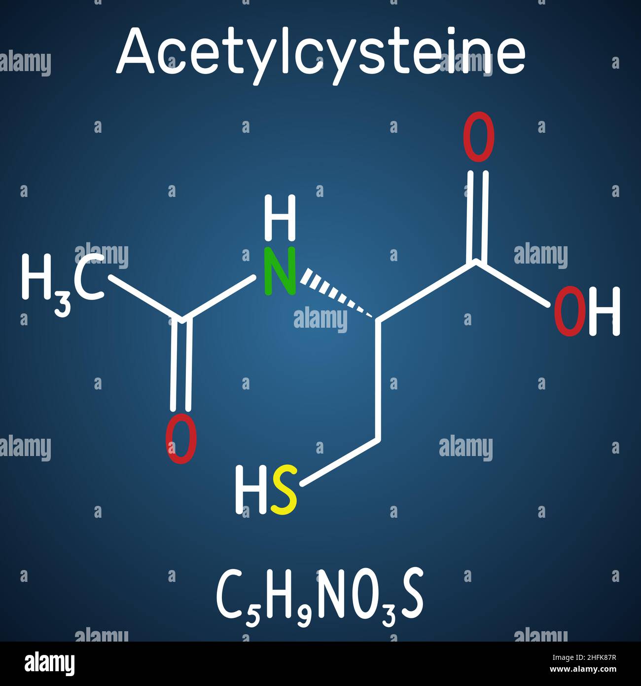 Molecola di farmaco di acetilcisteina (N-acetilcisteina, NAC). Formula ...