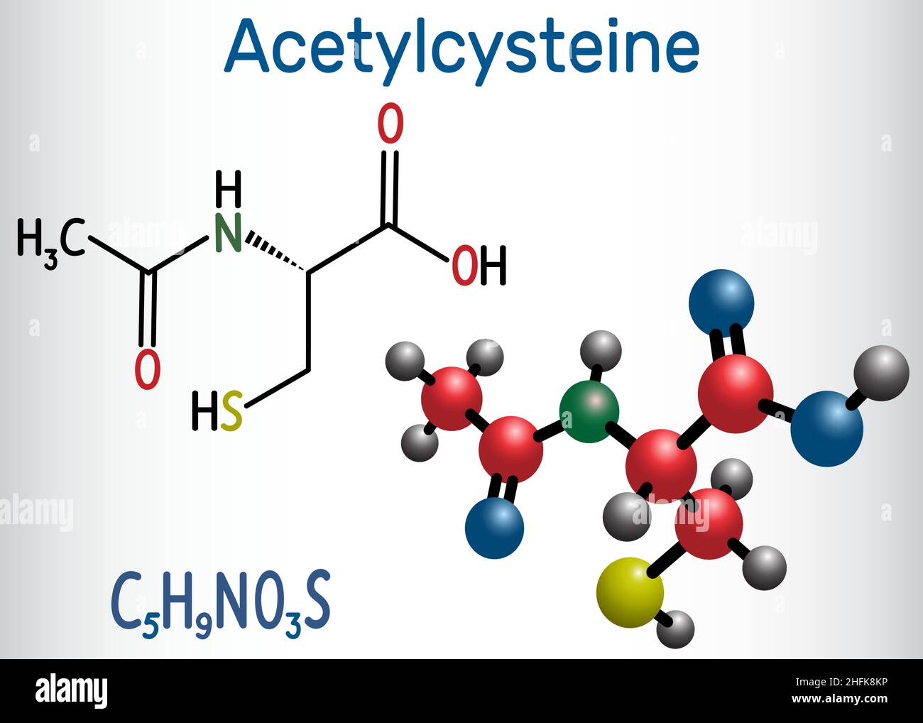 Molecola di farmaco di acetilcisteina (N-acetilcisteina, NAC). Formula ...