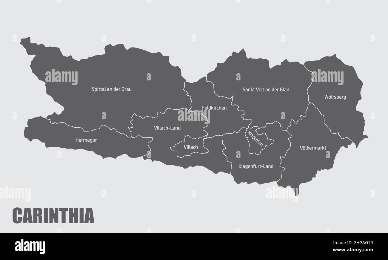 Mappa amministrativa dello stato della Carinzia. Mappa isolata con ...