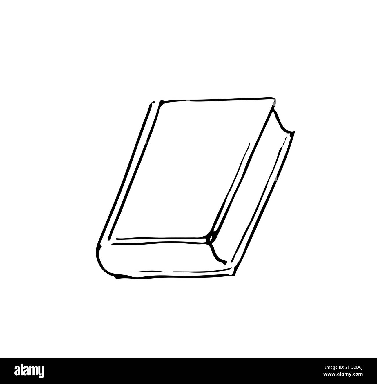 Grande libro chiuso. Schizzo di contorno. Il disegno a mano è isolato ...