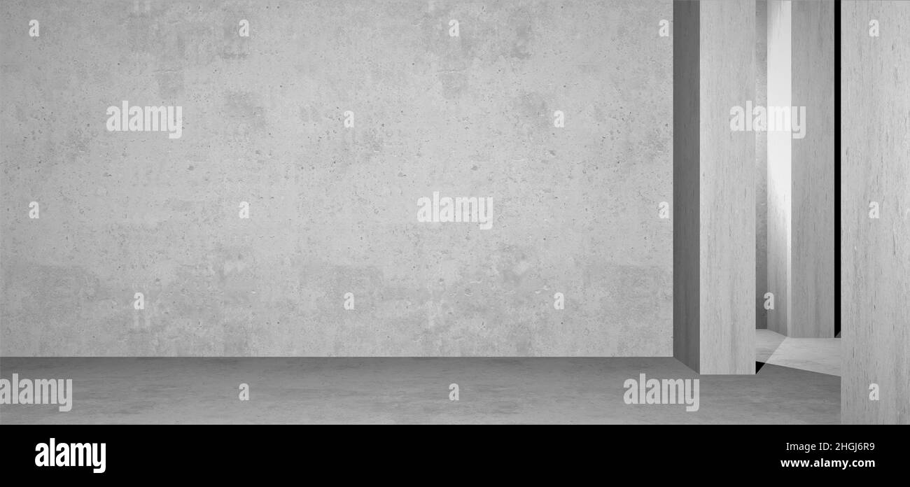 Il muro di cemento. Camera in cemento grigio. Pavimento e parete in ...