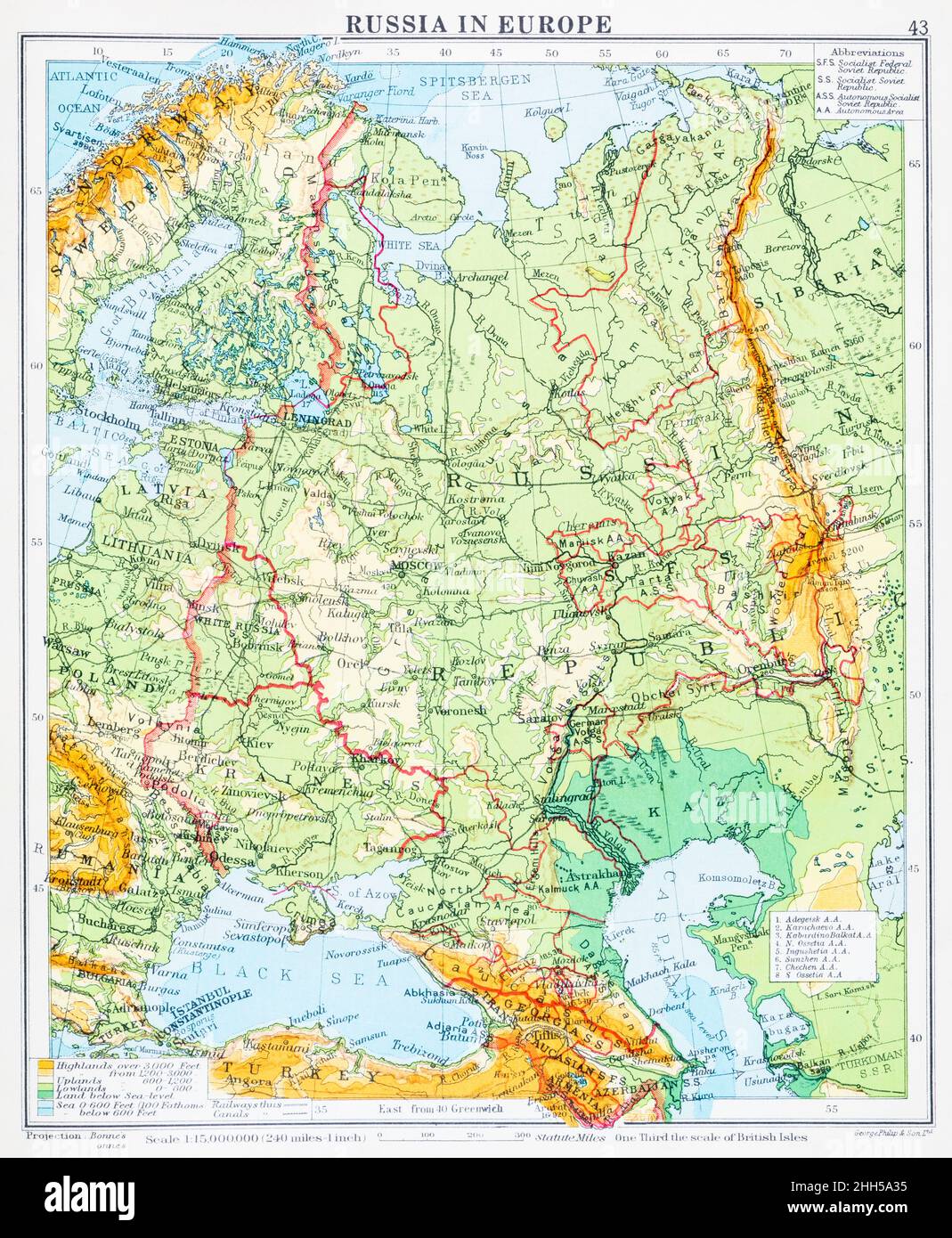 1930 Mappa storica della vecchia Russia europea e dell'ex URSS ...