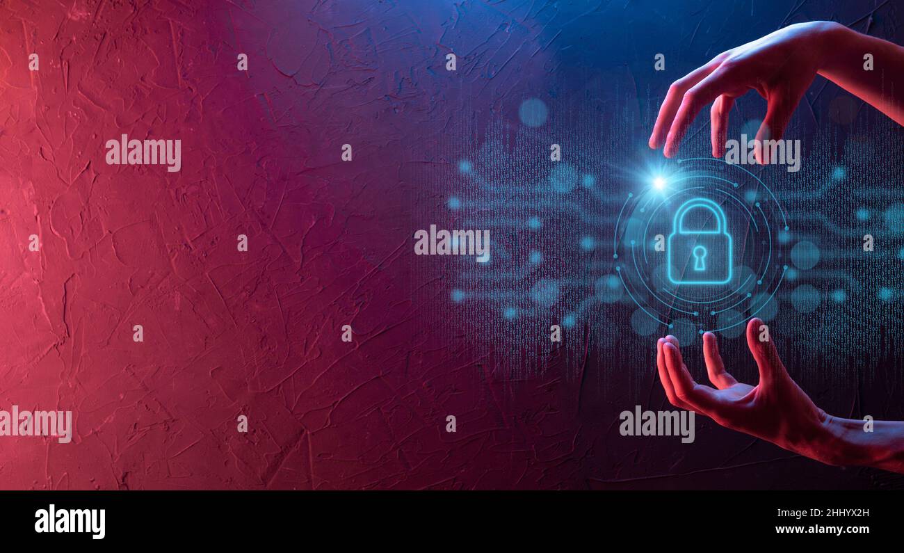 Rete di sicurezza informatica. Icona a forma di lucchetto e connessione ...