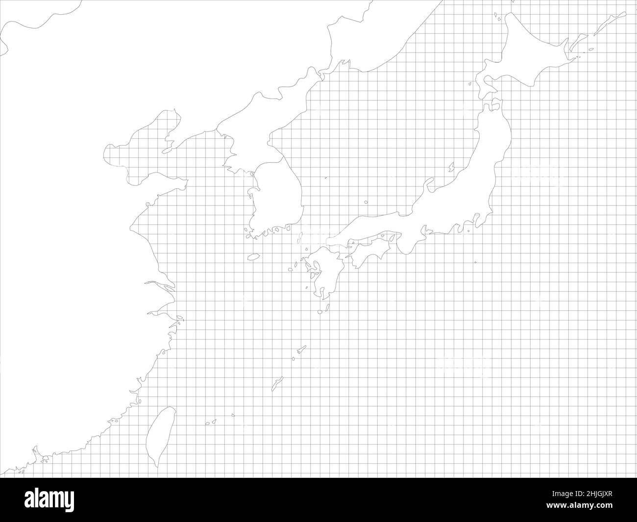 Mappa dell'Asia orientale - semplice mappa bianca con contorno nero ...