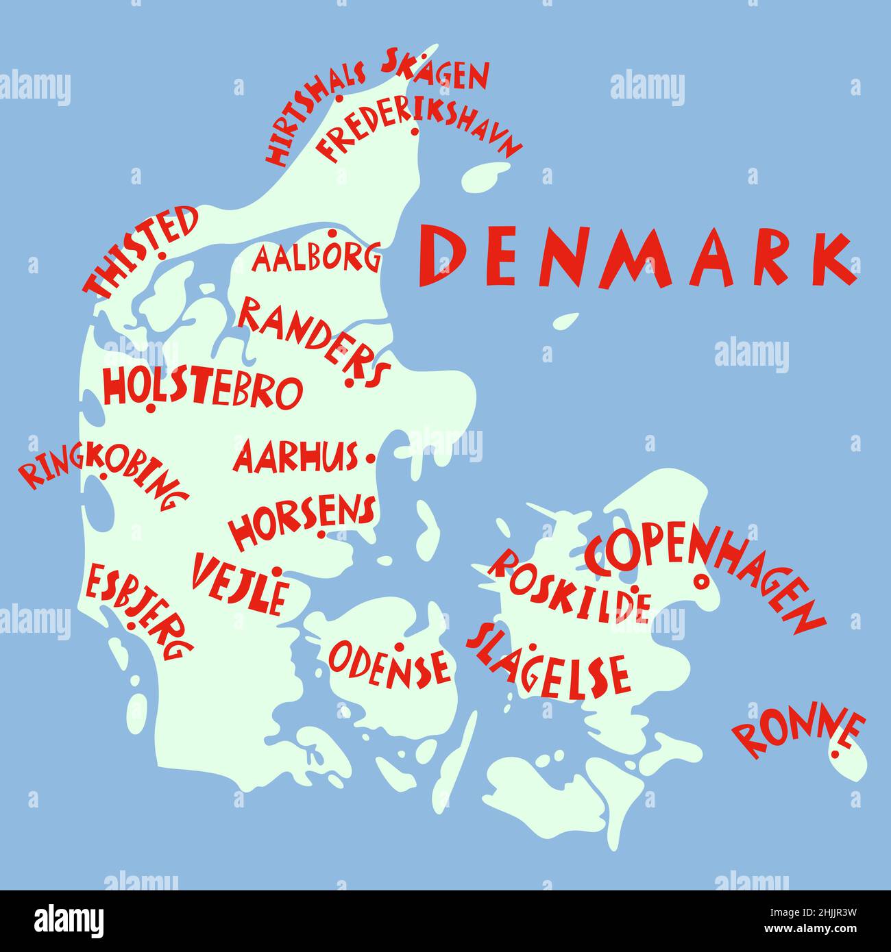 Mapa de dinamarca y sus ciudades Immagini Vettoriali Stock - Alamy