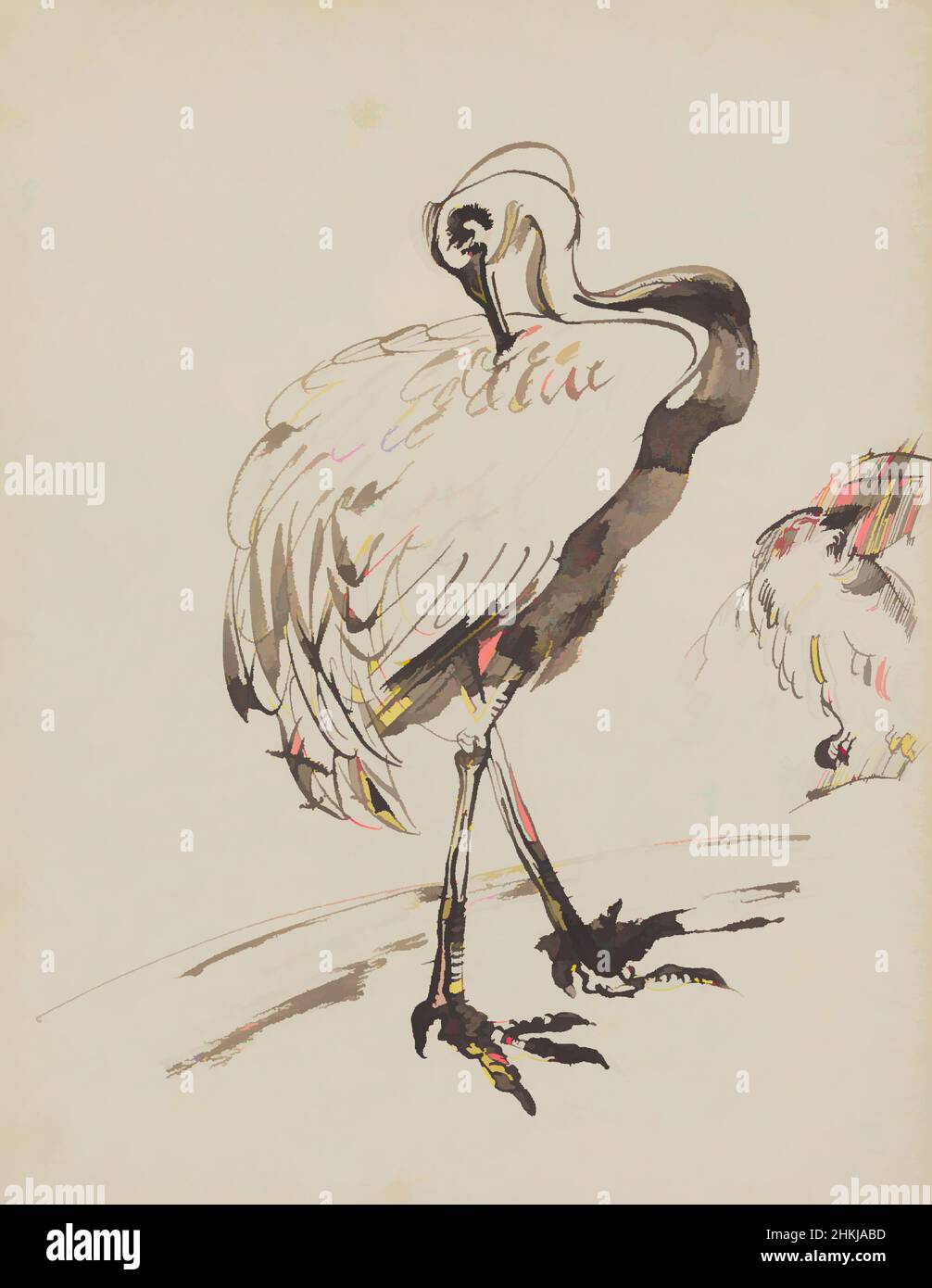 Arte ispirata da Chinoiserie, una cicogna, James Ensor, circa 1880-1890, disegno, Arte Belga ...