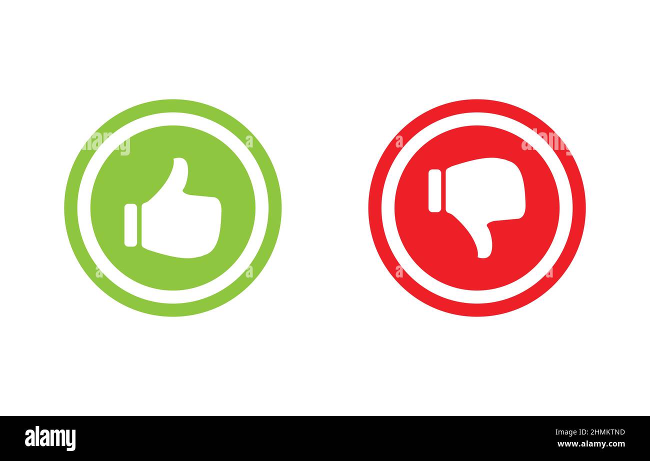 Pollice su cerchio verde e pollice giù su cerchio rosso icona vettore ...