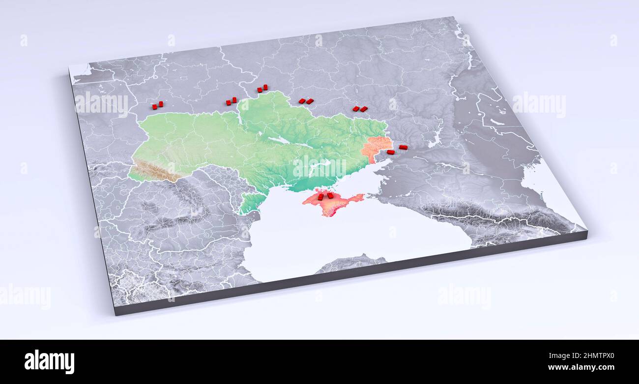 Mappa fisica dell'Europa, dell'Ucraina e dei confini. Russia e ...