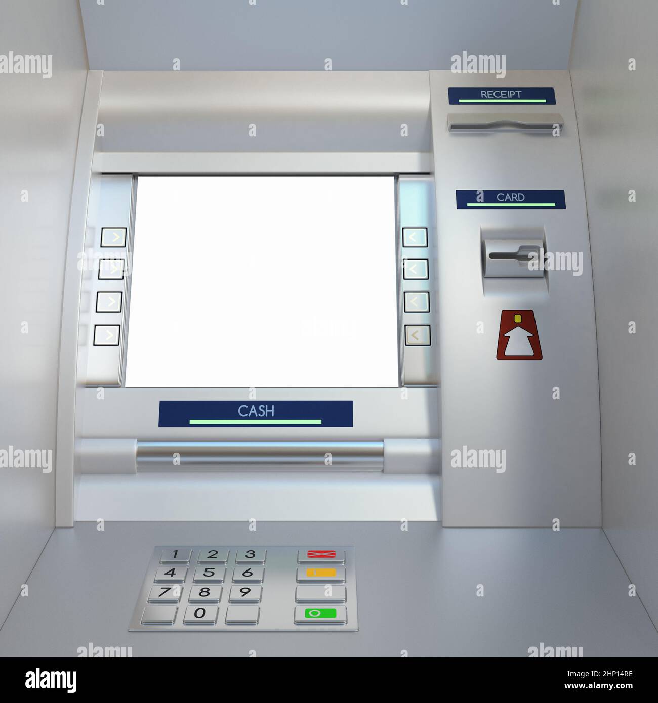 Bancomat con display, pulsanti, lettore di carte, bancomat e stampante ...