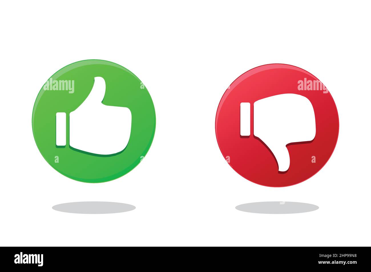 Pollice su cerchio verde e pollice giù su cerchio rosso icona vettore ...