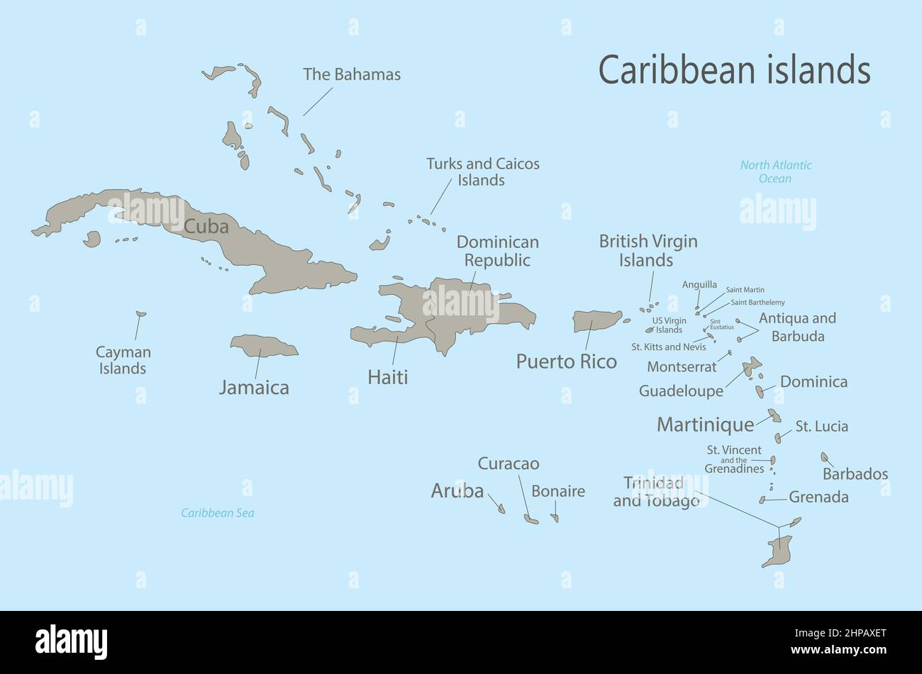 Caribbean islands map Immagini Vettoriali Stock - Alamy