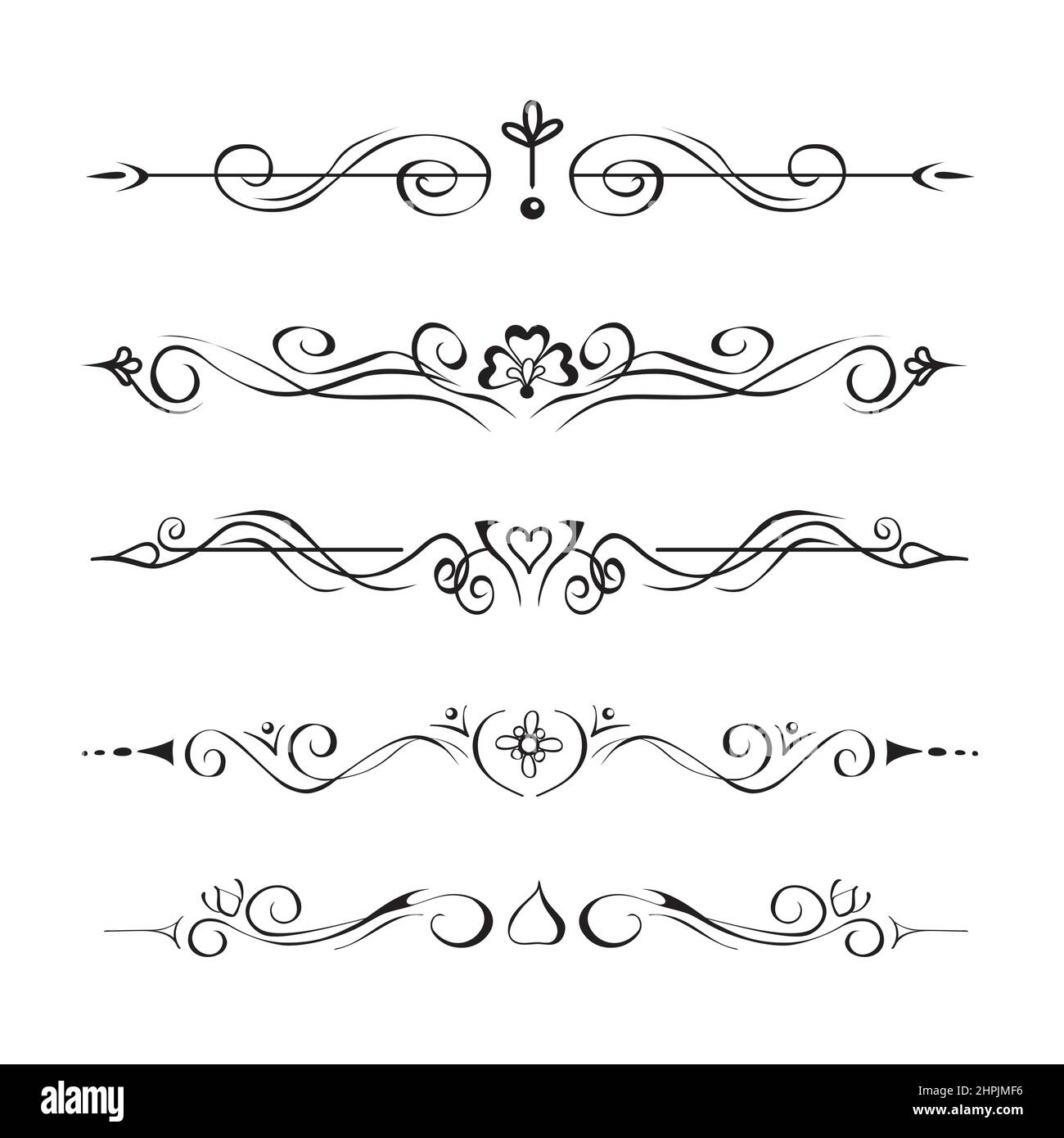 Raccolta di divisori di testo disegnati a mano, vignette. Eleganti ...