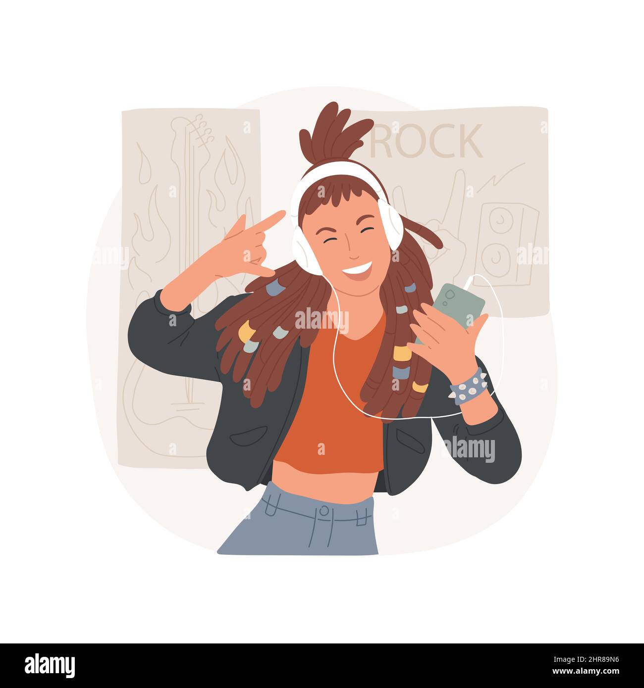 Ascoltare musica rock isolato cartoon illustrazione vettoriale ...