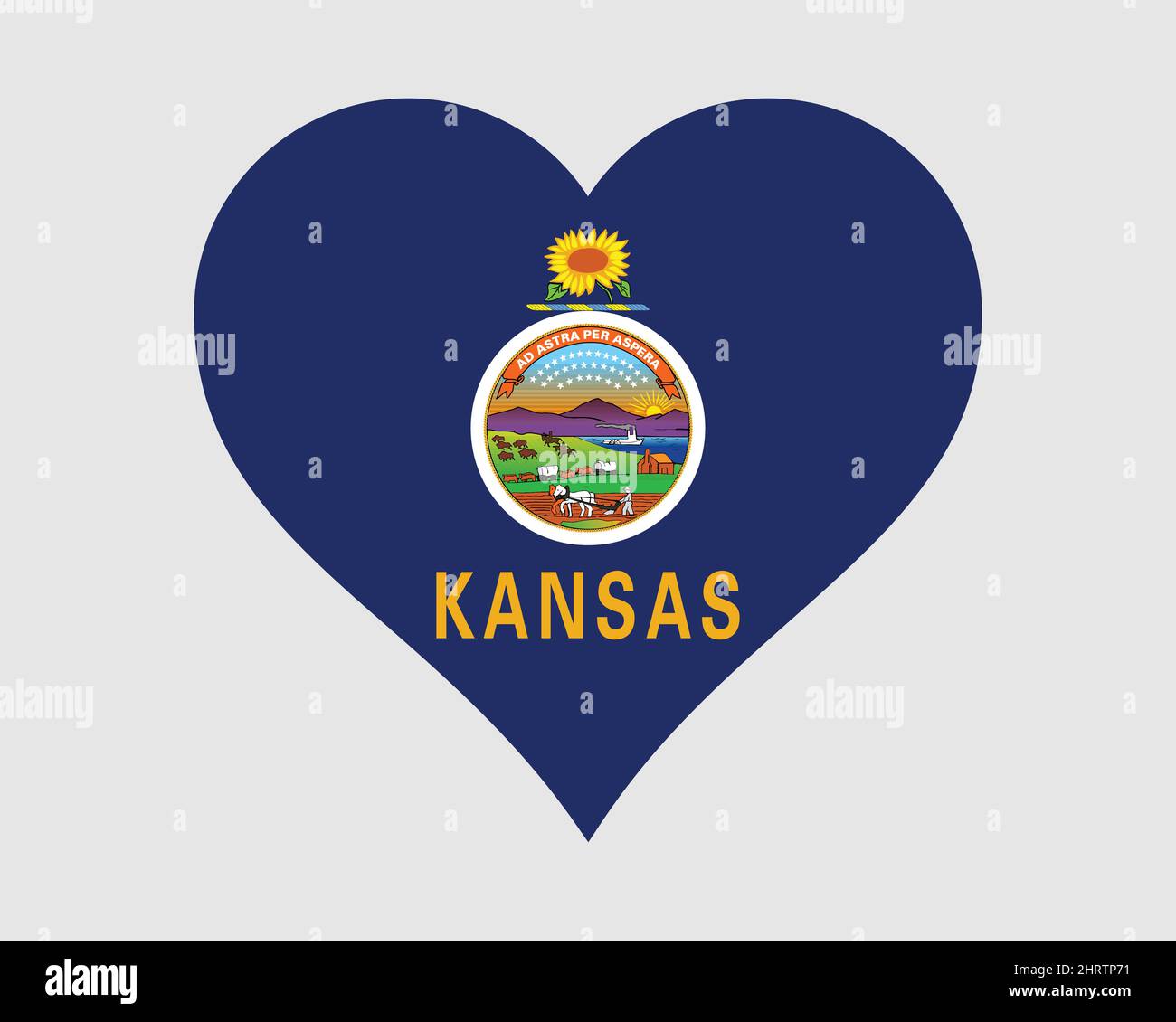 Bandiera del cuore del Kansas USA. KS US Love Shape state Flag. Kansan ...