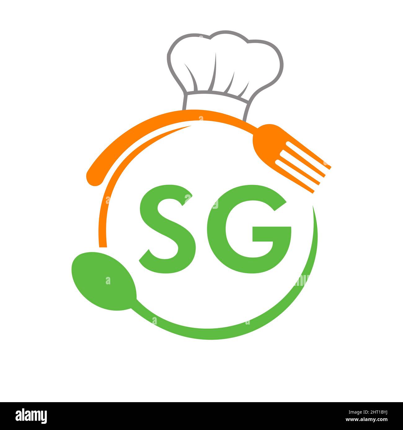 Logo del ristorante Letter SG con cucchiaio da cappello e modello a ...
