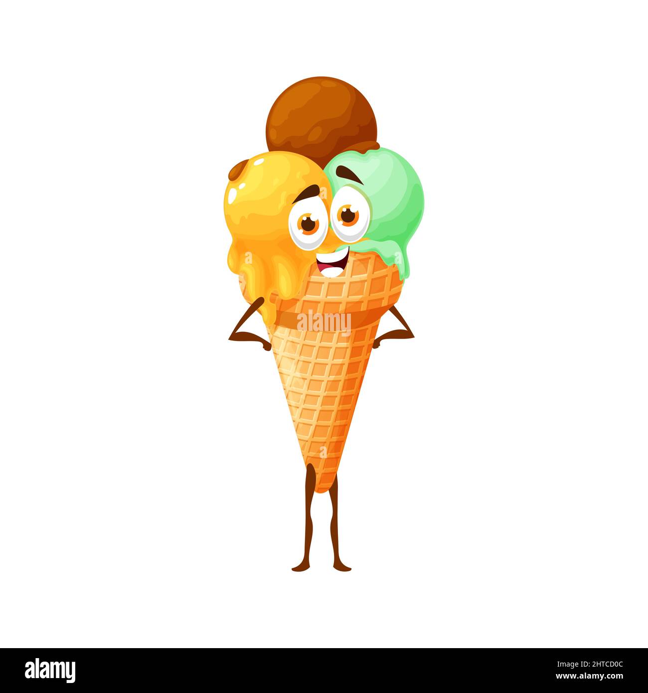 Emoticon gelato al limone, menta e cioccolato scoop in cono di waffle ...