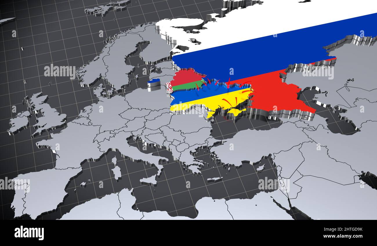 Mappa Russia e Ucraina - illustrazione 3D Foto stock - Alamy