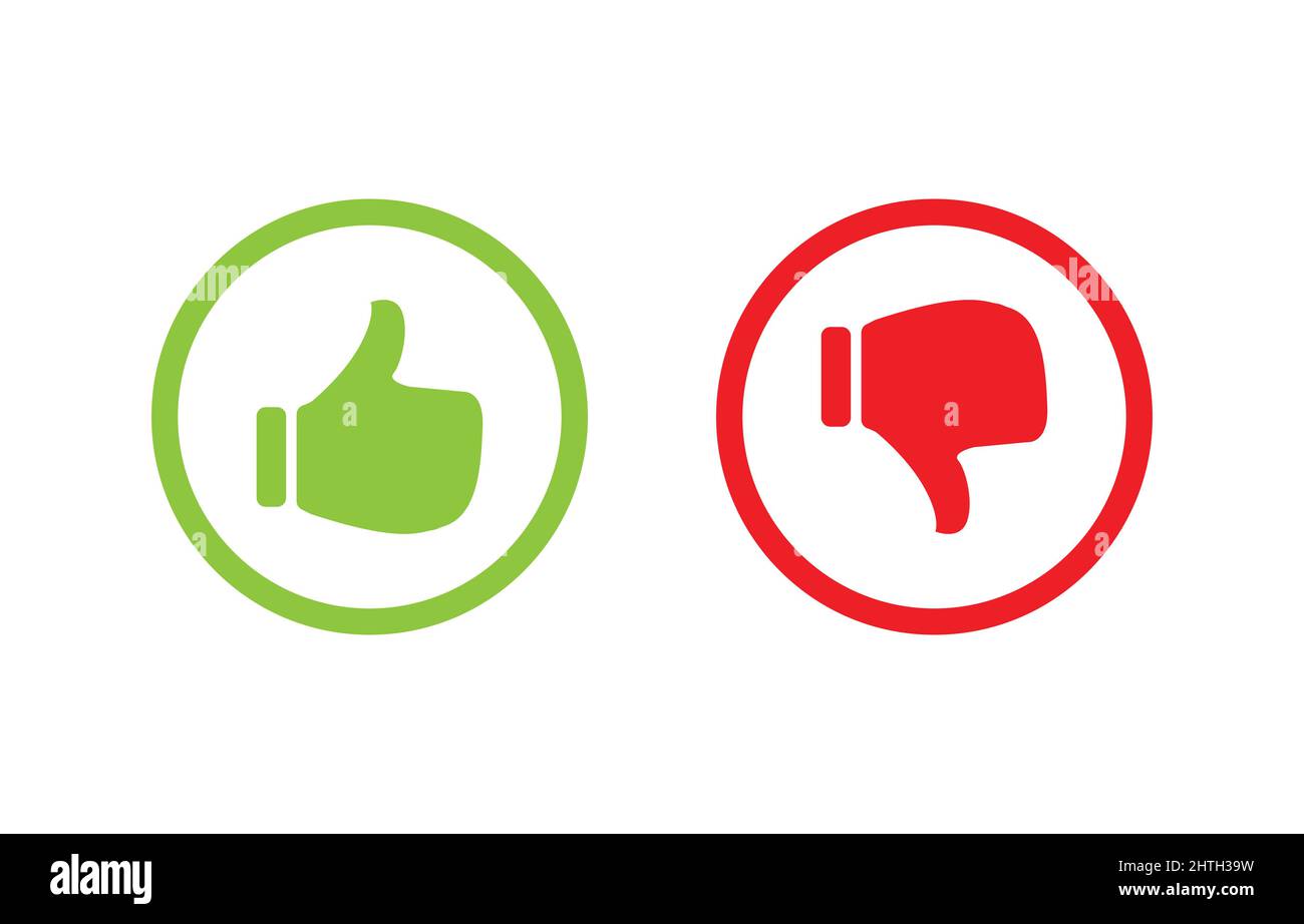 Pollice su cerchio verde e pollice giù su cerchio rosso icona vettore ...
