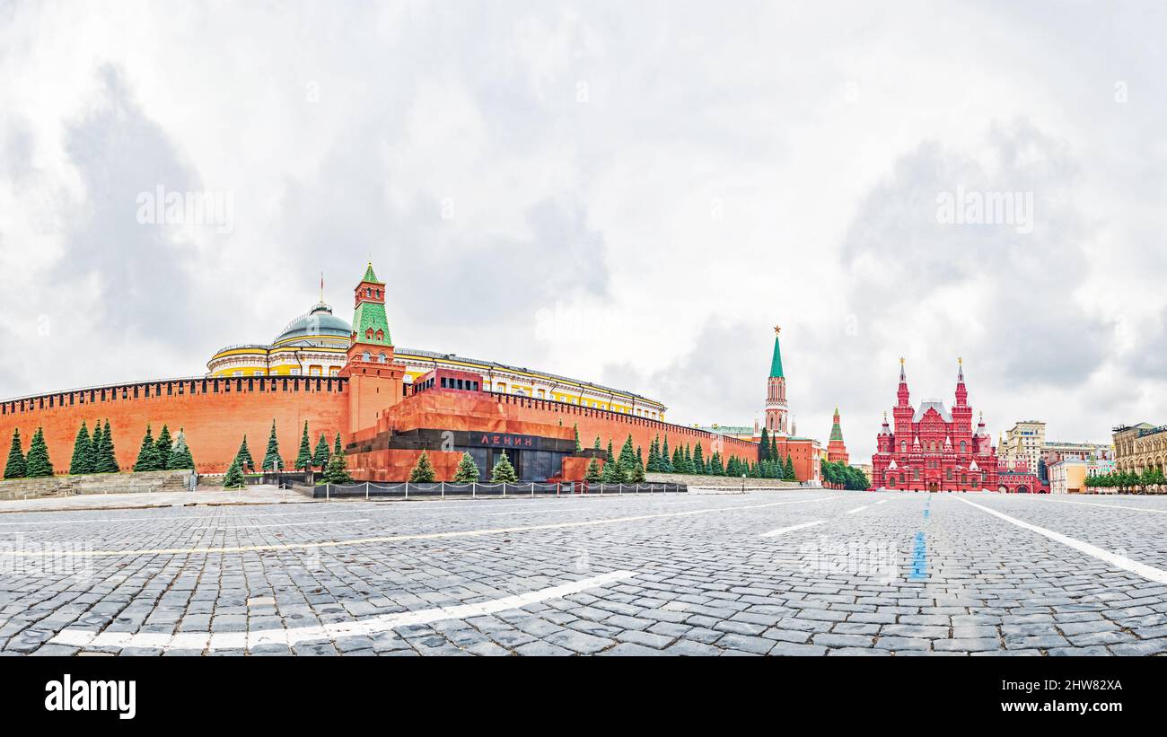 Panorama della Piazza Rossa a Mosca, Russia. Il Cremlino, il Mausoleo ...