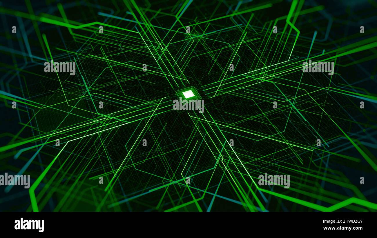 Schema al neon della matrice del calcolatore. Animazione. Linee mobili ...