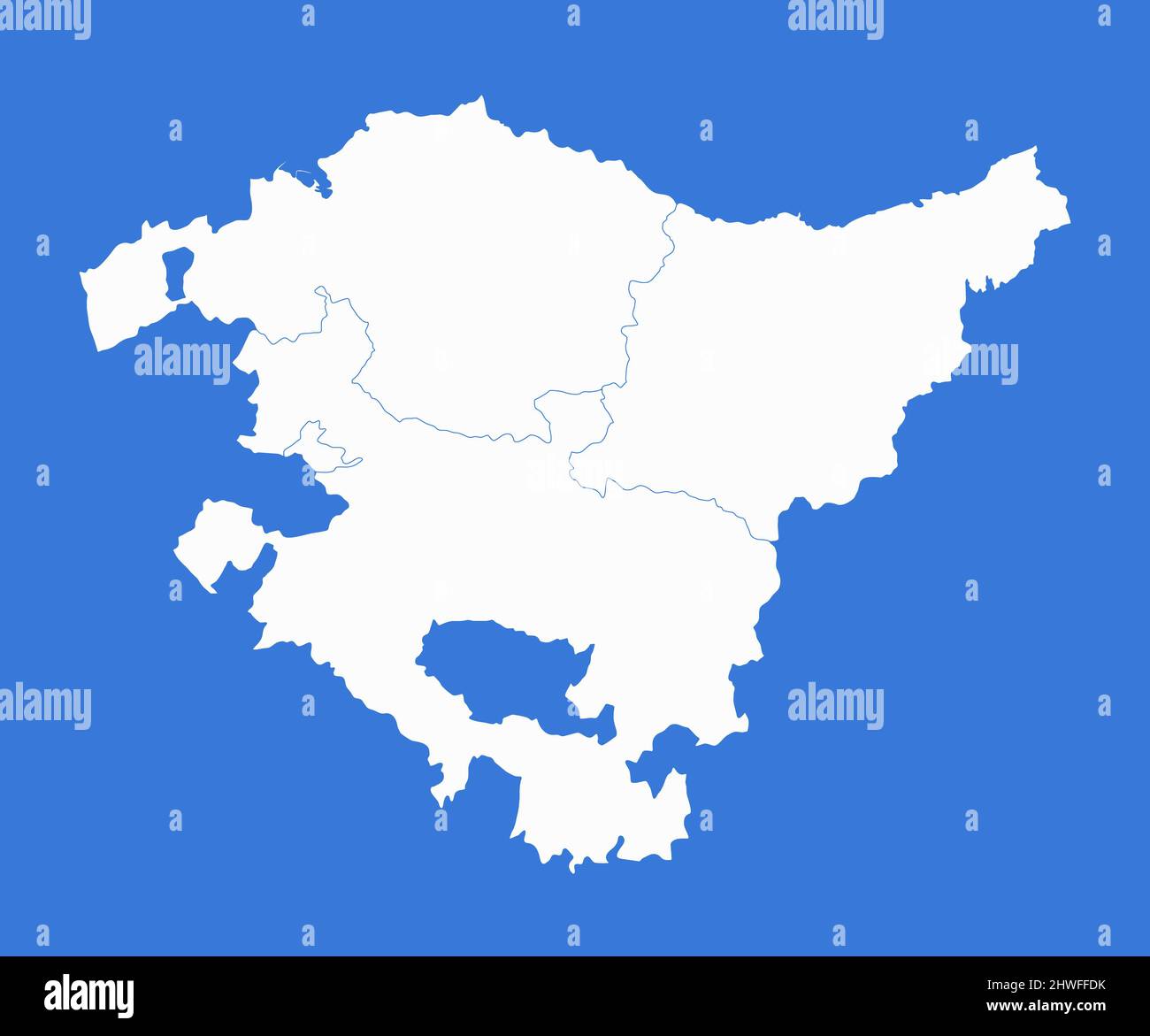 Mappa dei Paesi Baschi, divisioni amministrative regioni con sfondo blu ...