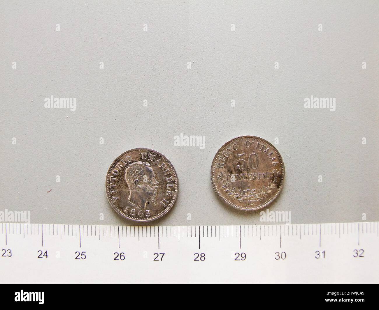 50 Centesimi di Vittorio Emanuele II, re d'Italia di Torino. Regnante ...