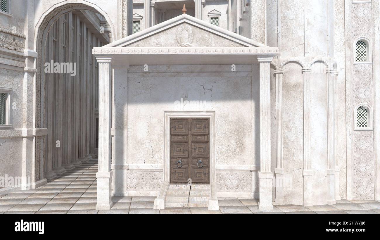 Un antico edificio cittadino in stile greco con colonne in stile ...