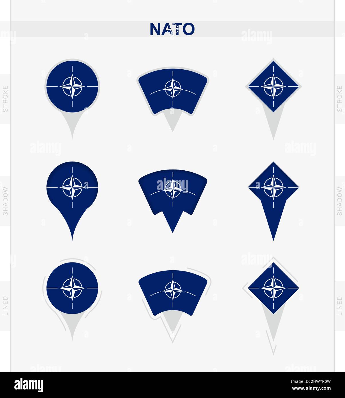Bandiera della NATO, insieme di icone dei perni di localizzazione della ...