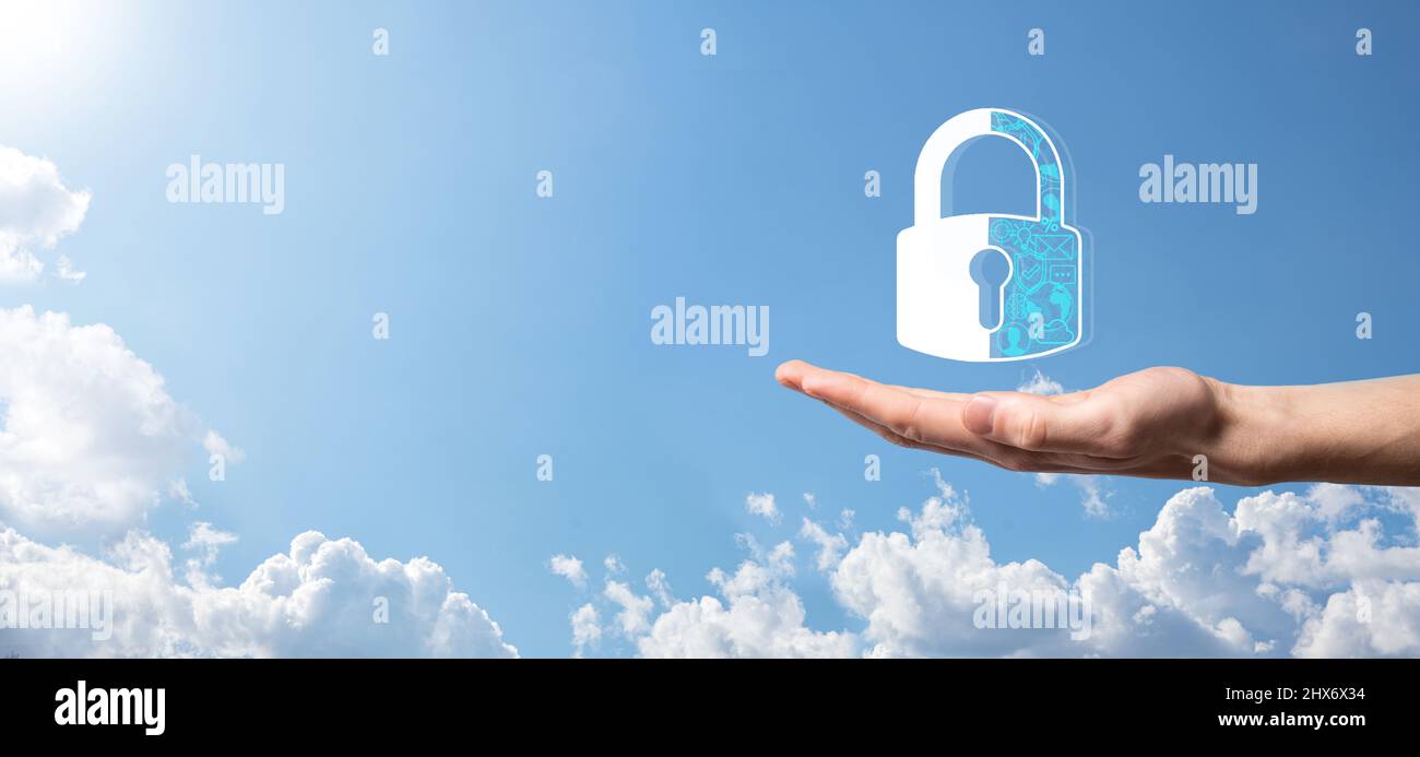 Rete di sicurezza informatica. Icona del lucchetto e rete con ...