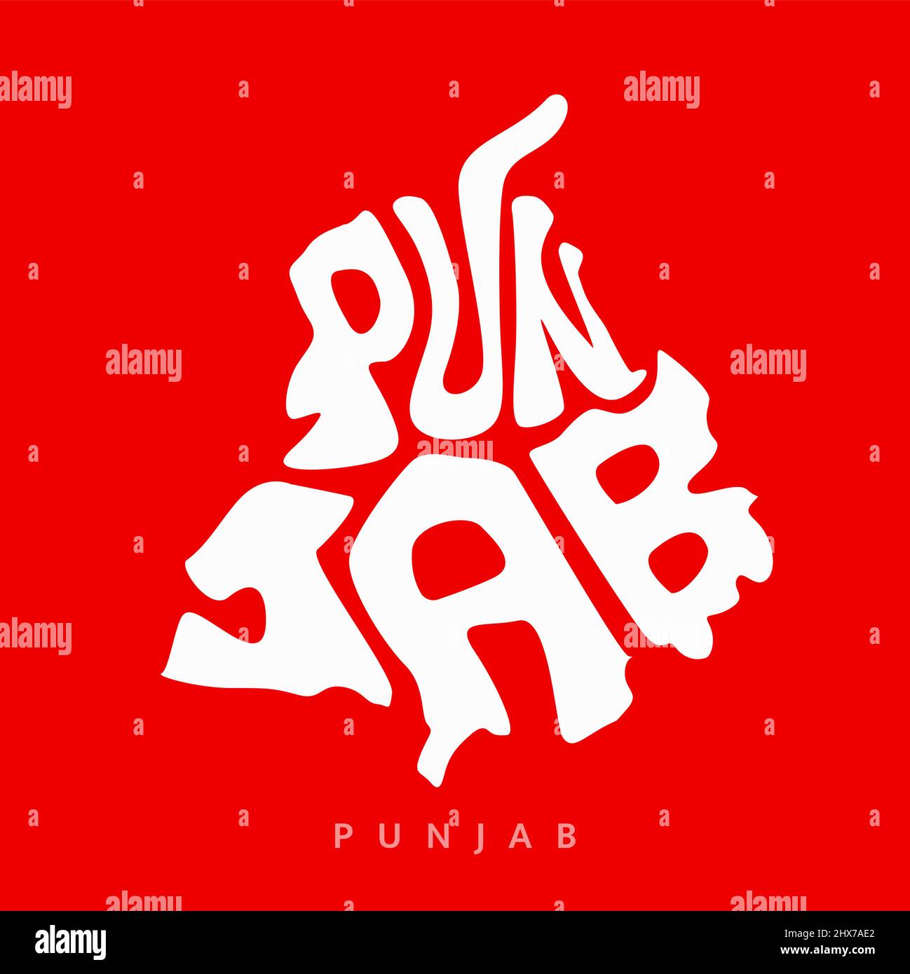 Mappa Punjab con nome Punjab in lettere inglesi. Tipografia della mappa ...