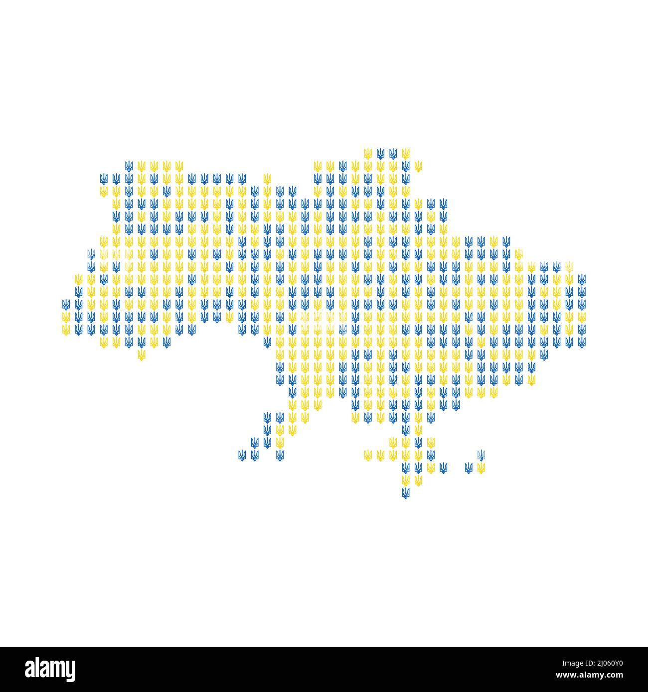 Mappa dell'Ucraina riempita di stemma ucraino Tryzub, simbolo nazionale ...