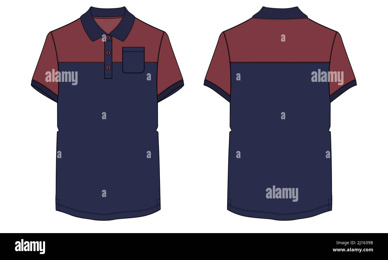 Polo tuta moda tecnica disegno modello di schizzo piatto vista ...