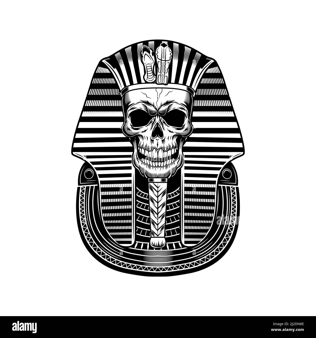 Illustrazione del cranio del faraone. Mummia egiziana, scheletro ...