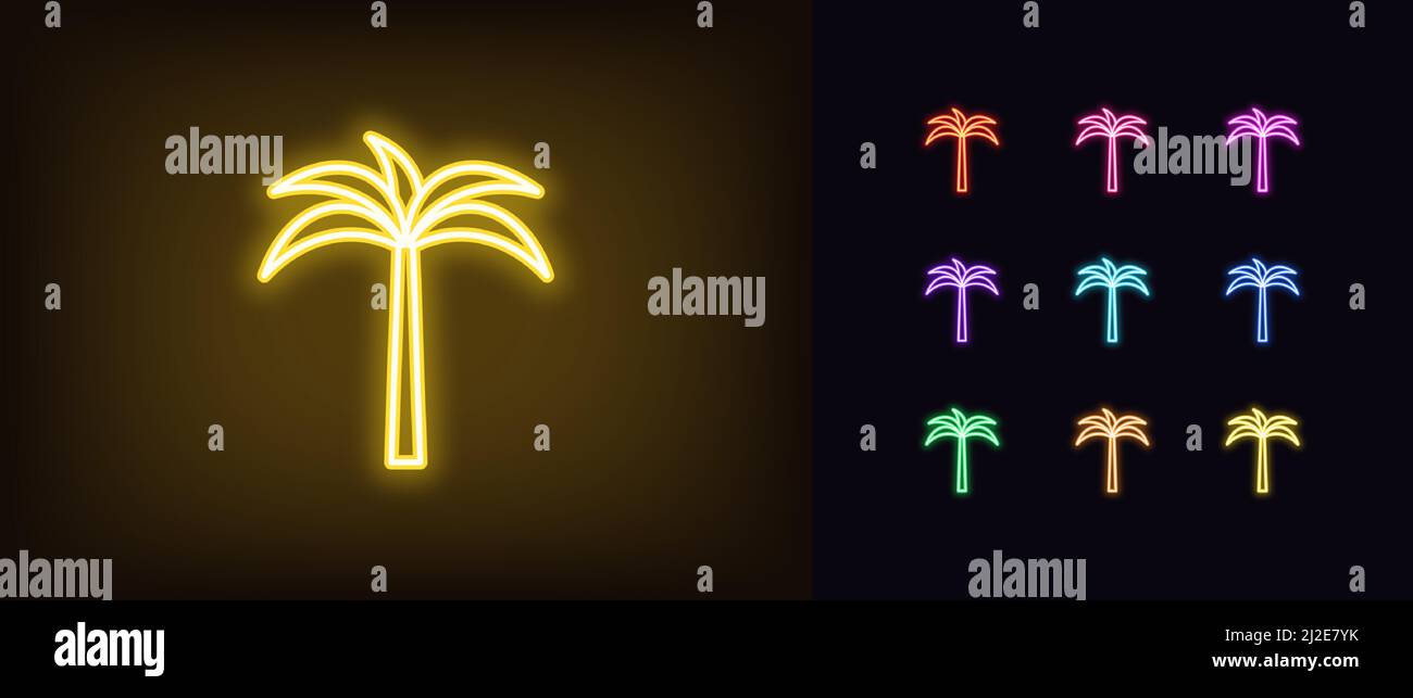 Icona della palma al neon. Simbolo di palma al neon incandescente ...