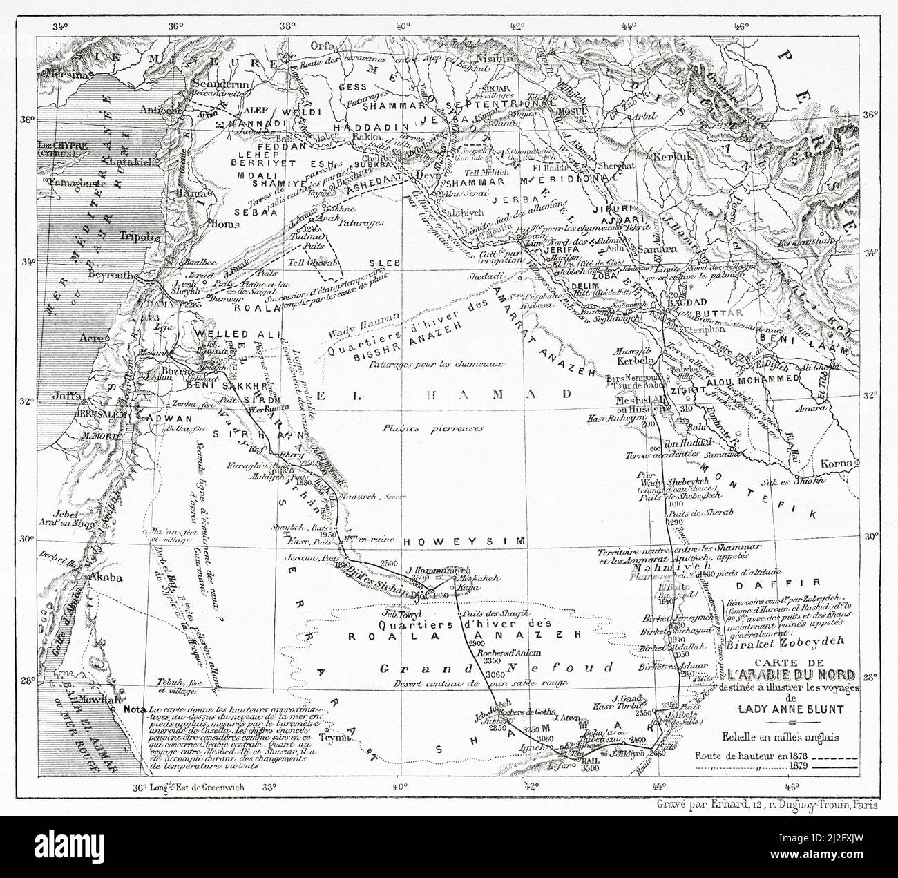 Mappa dell'Arabia del Nord dal pellegrinaggio a Nedjed, culla della ...