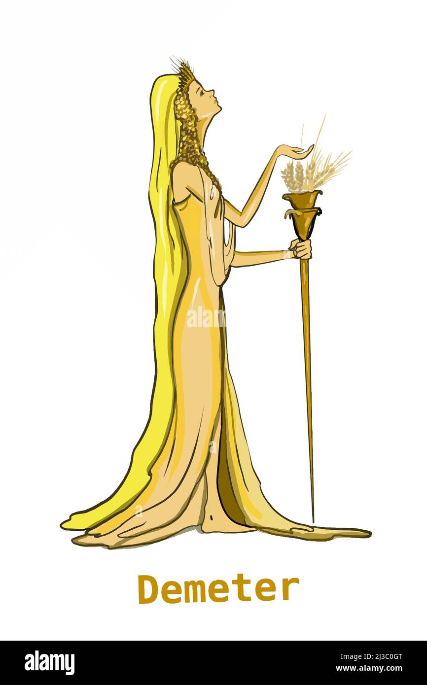 Mitologia greca degli dei, Demetra, illustrazione, sfondo bianco ...