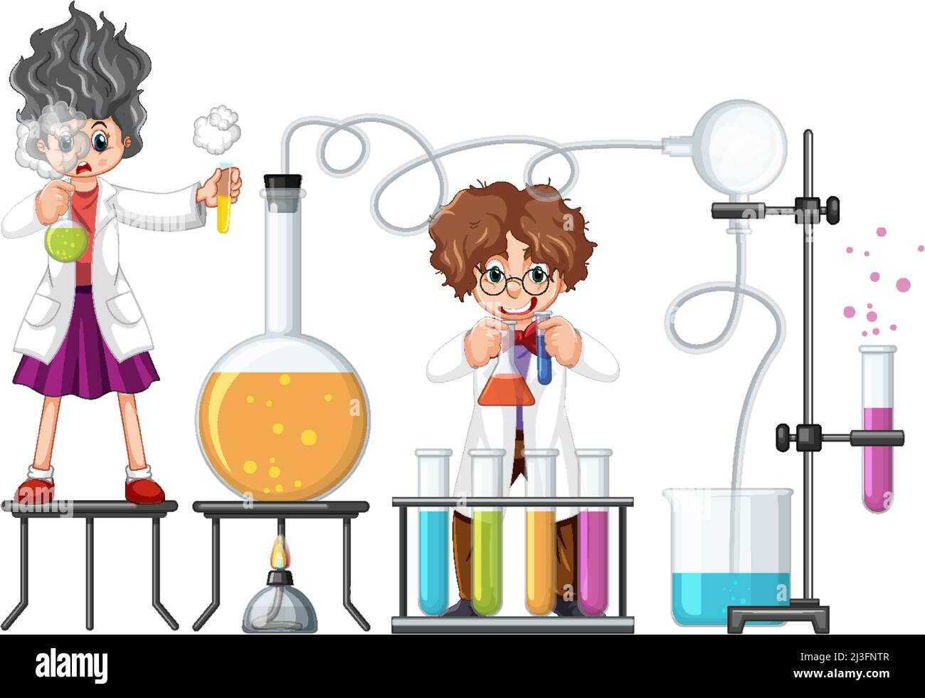 Lo scienziato che fa l'esperimento scientifico nell'illustrazione di ...