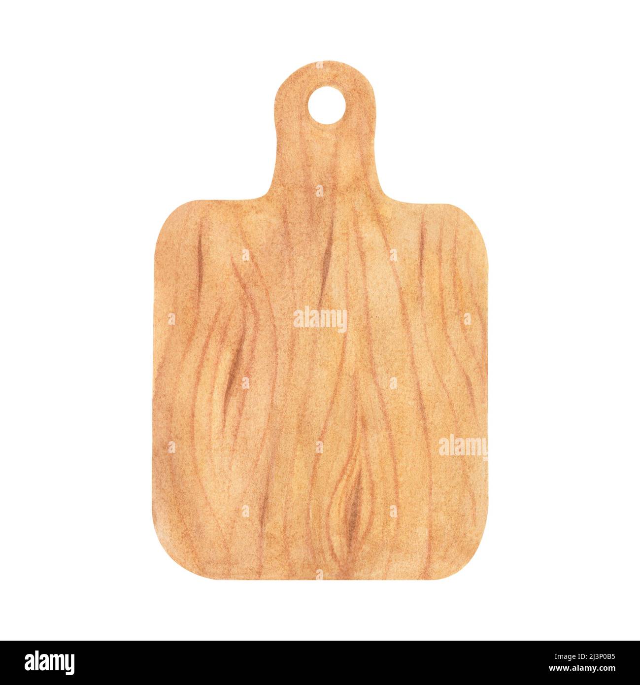 Tagliere di legno isolato su sfondo bianco. Acquerello disegno a mano ...
