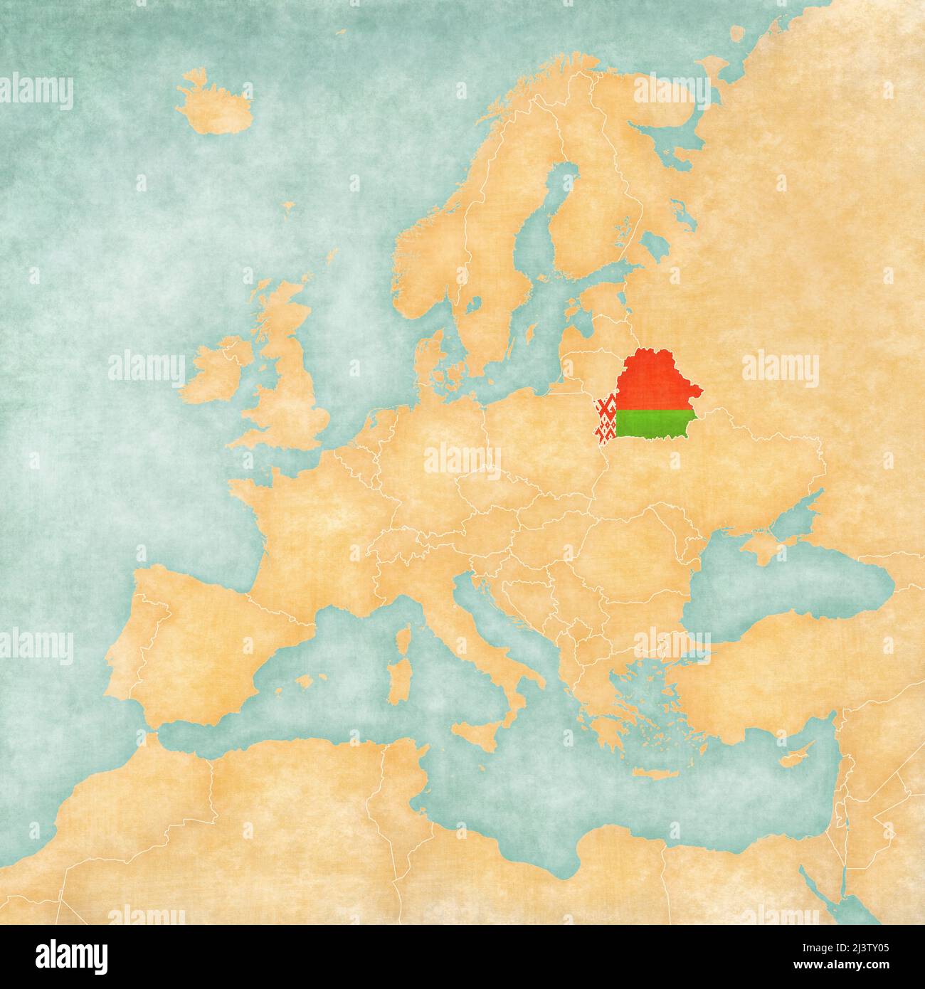 Bielorussia (bandiera bielorussa) sulla mappa dell'Europa. La mappa è ...