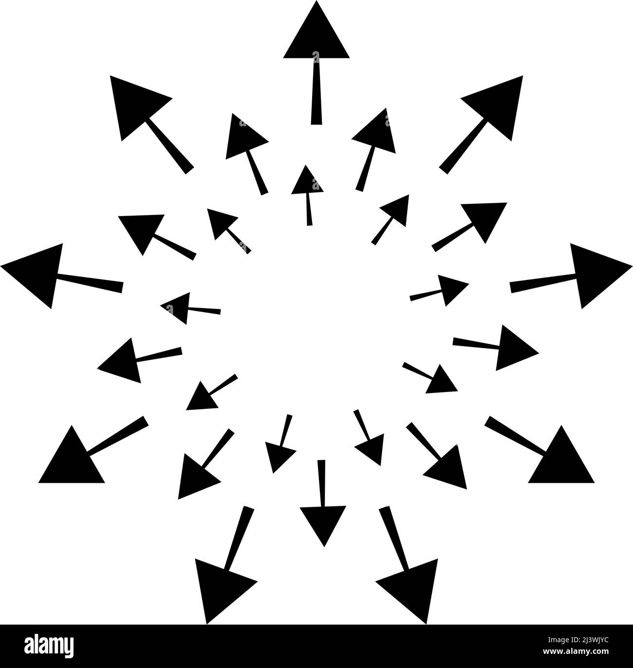 Frecce di diffusione in uscita, radiali, radianti. Icona diffusione ...